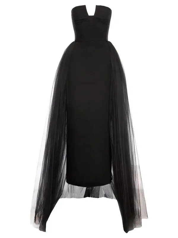 V:PM ATELIER Strapless Tulle Overlay Midi Dress - Black