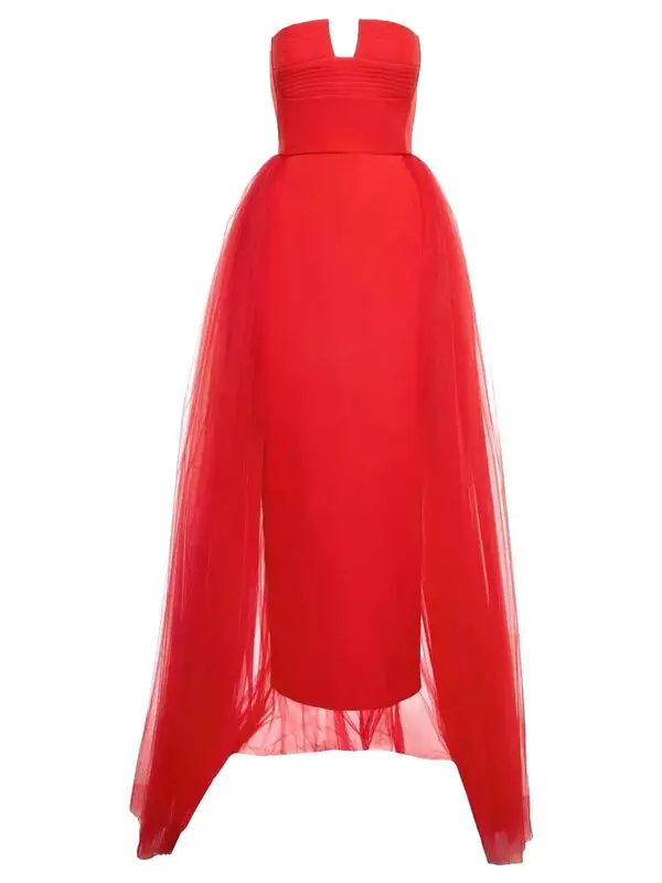 V:PM ATELIER Strapless Tulle Overlay Midi Dress - Red