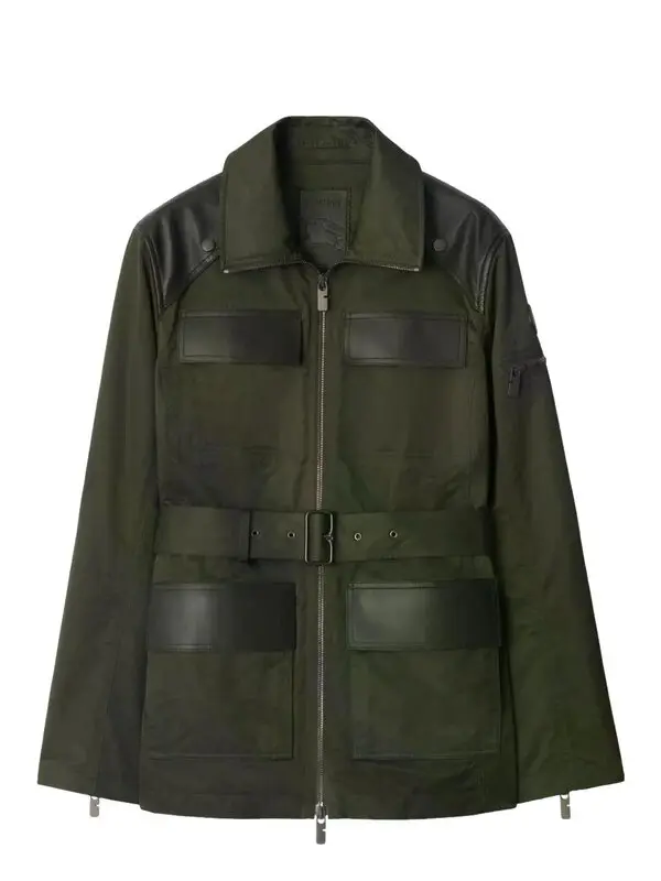 Burberry Leather-trim Belted Jacket - Green