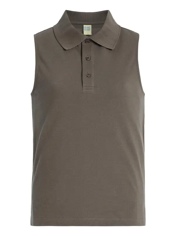 FLORE FLORE Lauren Cotton Polo Tank Top - Brown