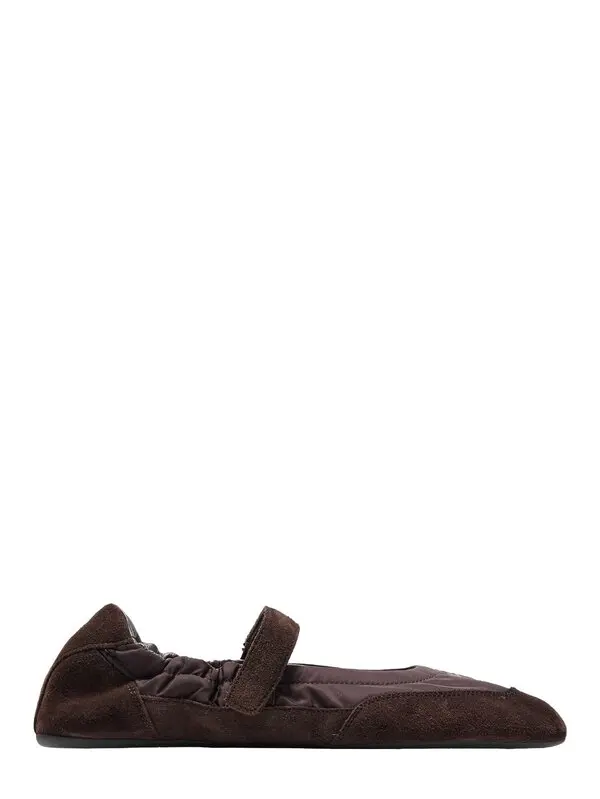 Prada Collapse Re-nylon And Suede Ballerina Flats - Brown