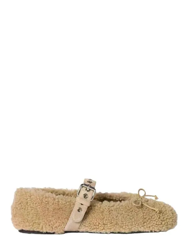 Miu Miu Buckle-strap Shearling Ballerinas - Neutrals