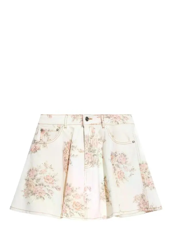 GANNI Floral A-line Skirt - White