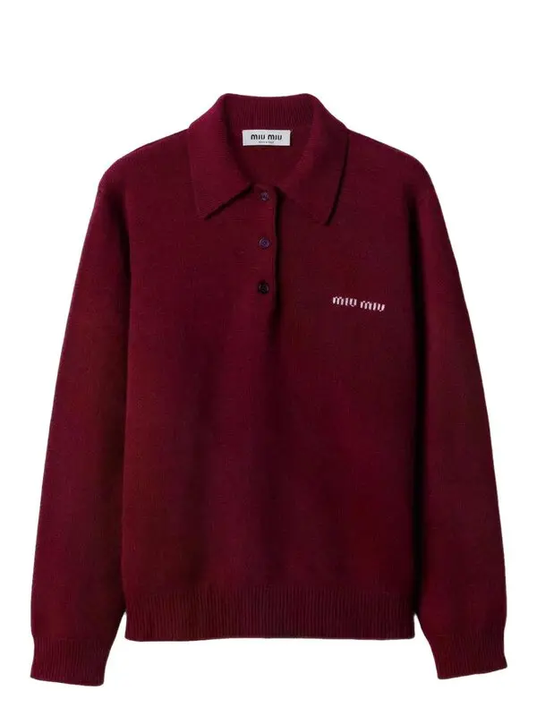 Miu Miu Polo-neck Intarsia Logo Sweater - Red