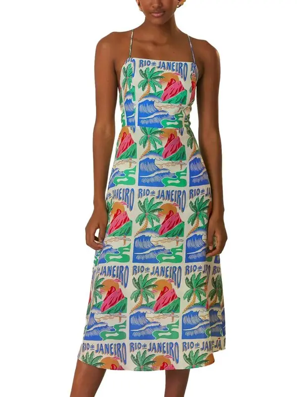 Farm Rio Carioca Posters Midi Dress - White