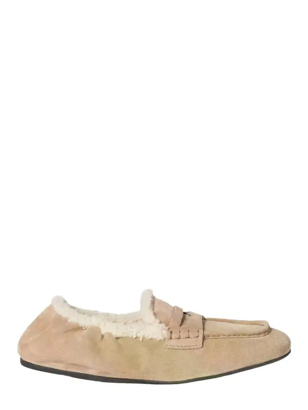 Miu Miu Suede Loafers With Shearling Trim - Neutrals