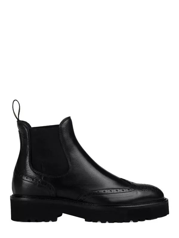 DOUCAL'S Leather Wingtip Chelsea Boots - Black