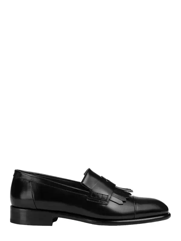 DOUCAL'S Leather Fringe Loafers - Black