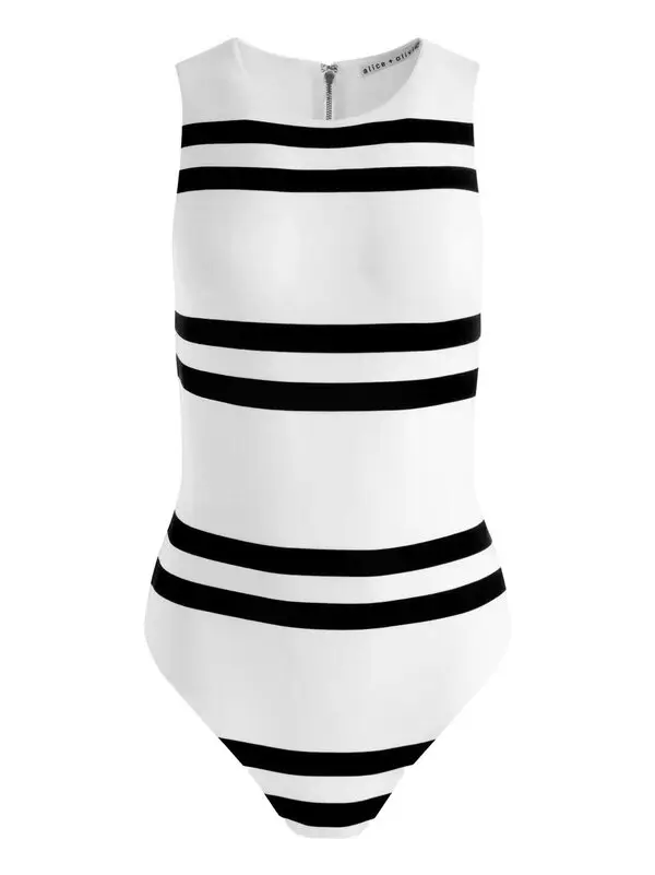 Alice + Olivia Striped Sleeveless Bodysuit - White