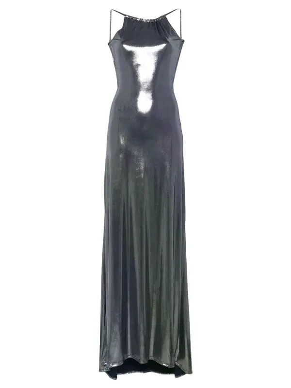 MIAU BY CLARA ROTESCU Metallic Open-back Maxi Dress - Grey