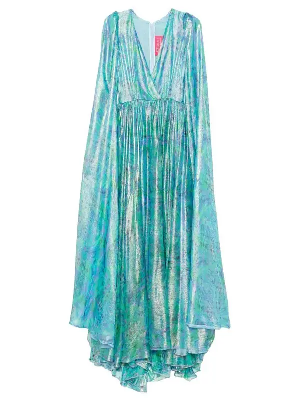 MIAU BY CLARA ROTESCU Printed Maxi Dress With Cape Sleeves - Blue