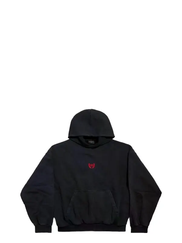 Balenciaga Cotton Embroidered Logo Hoodie - Black