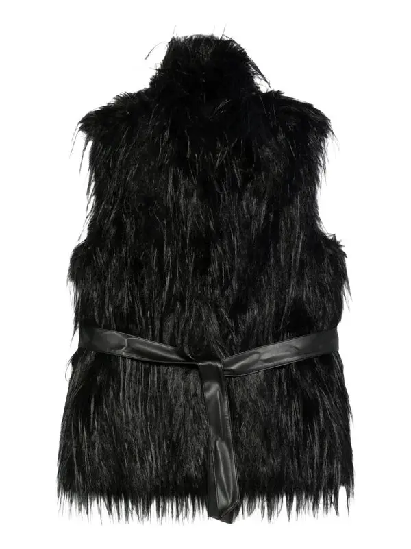Pinko Faux-fur Gilet With Belt - Black
