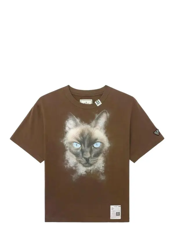 Mihara Yasuhiro Cat-print Cotton T-shirt - Brown