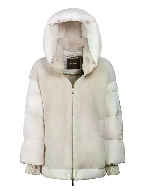 MOORER Shearling-panel Padded Jacket - Neutrals