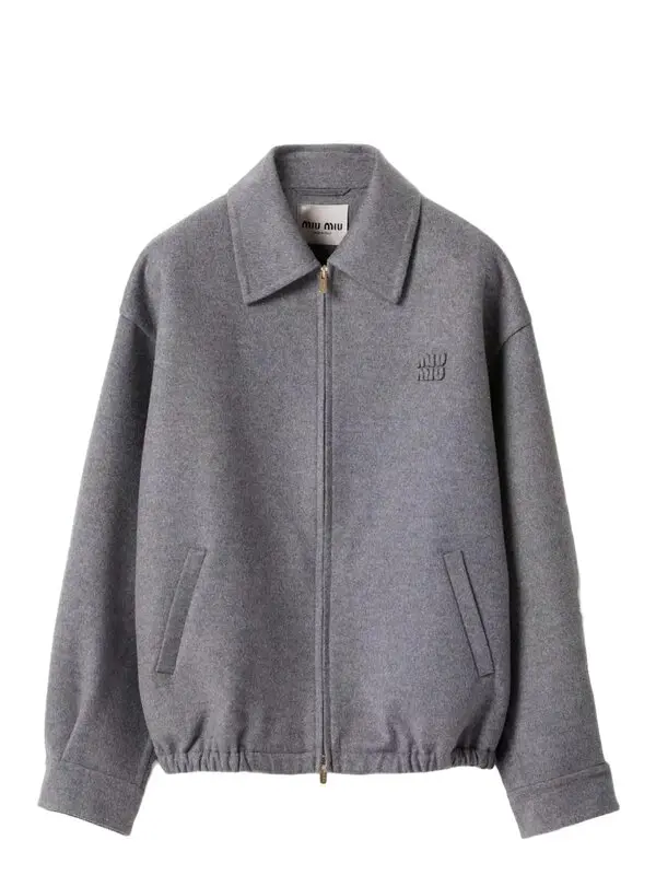 Miu Miu Embroidered-logo Wool Jacket - Grey