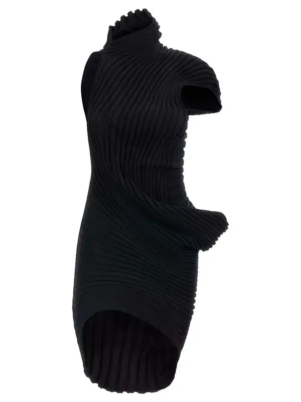Issey Miyake Ribbed High-neck Dress - Black
