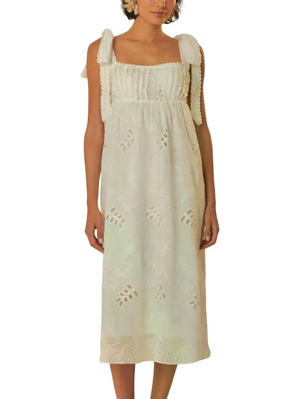 Farm Rio Eyelet-embroidered Tie-shoulder Midi Dress - White