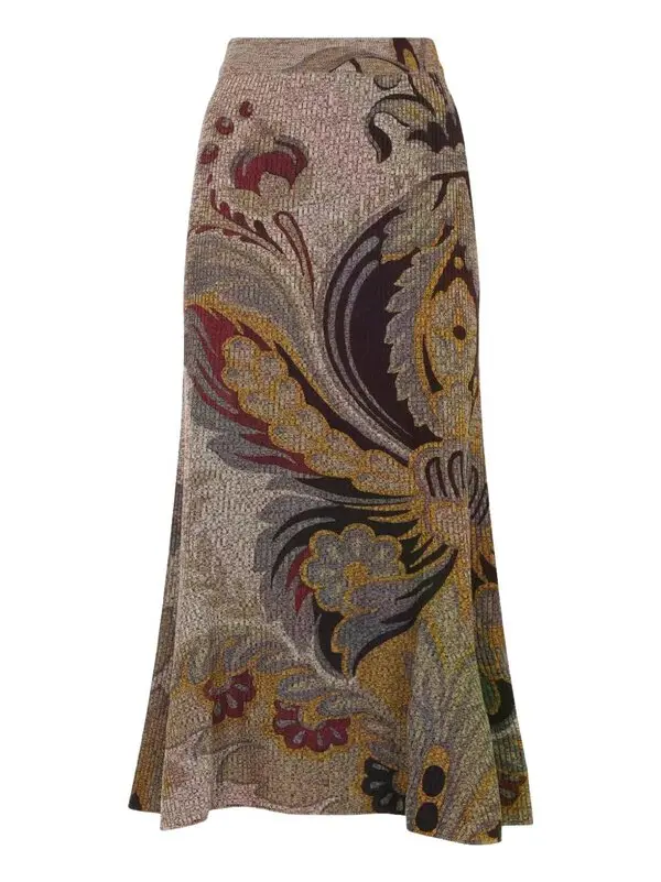 Etro Paisley Ribbed-knit Flared Skirt - Neutrals