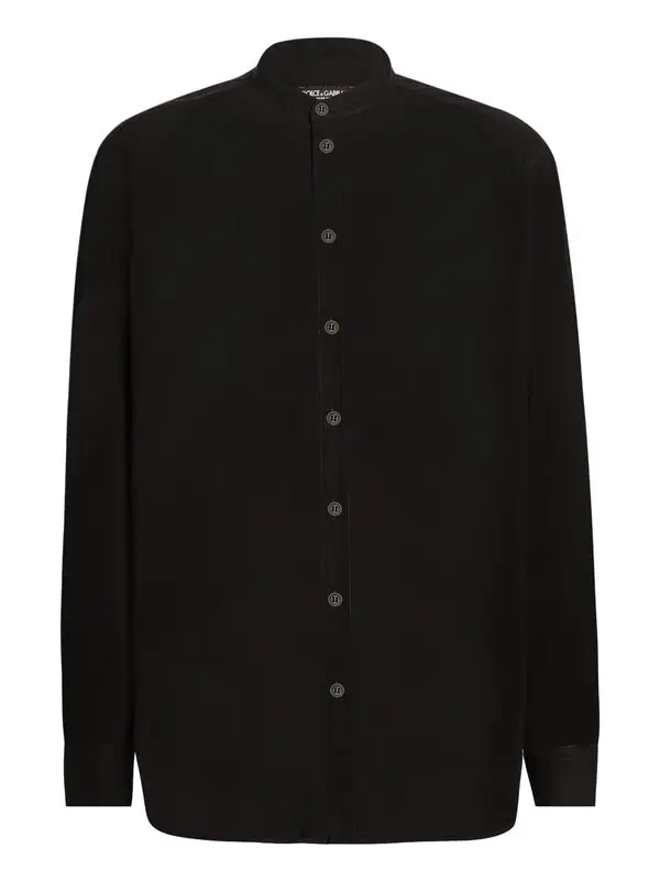 Dolce & Gabbana Cotton Canvas Mandarin Shirt - Black