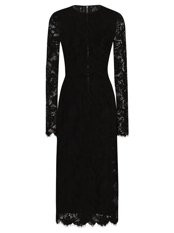 Dolce & Gabbana Flared Floral Lace Calf-length Dress - Black