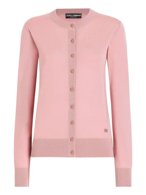Dolce & Gabbana Wool Cardigan With Dg Logo Embroidery - Pink