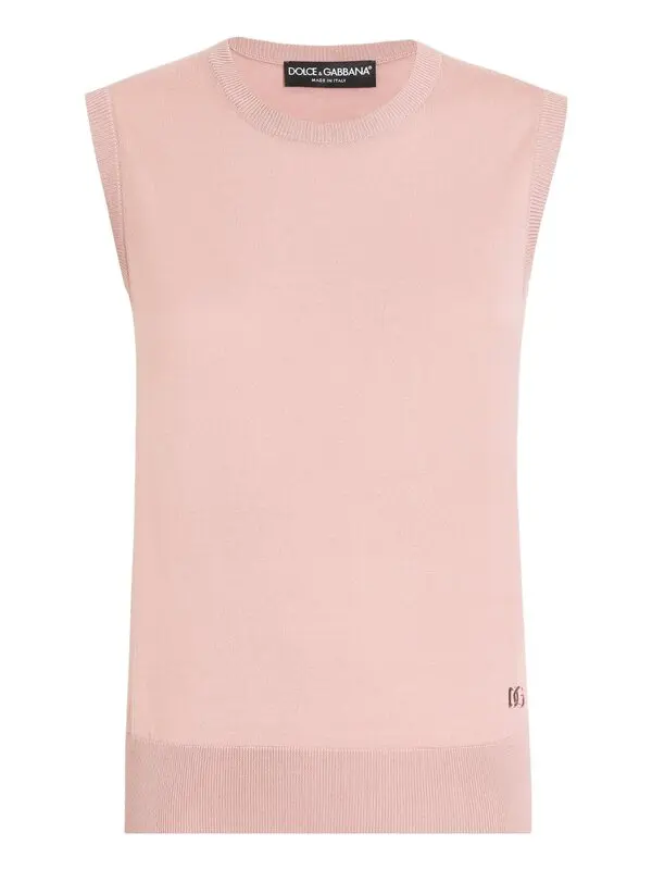 Dolce & Gabbana Wool Tank Top With Dg Logo - Pink