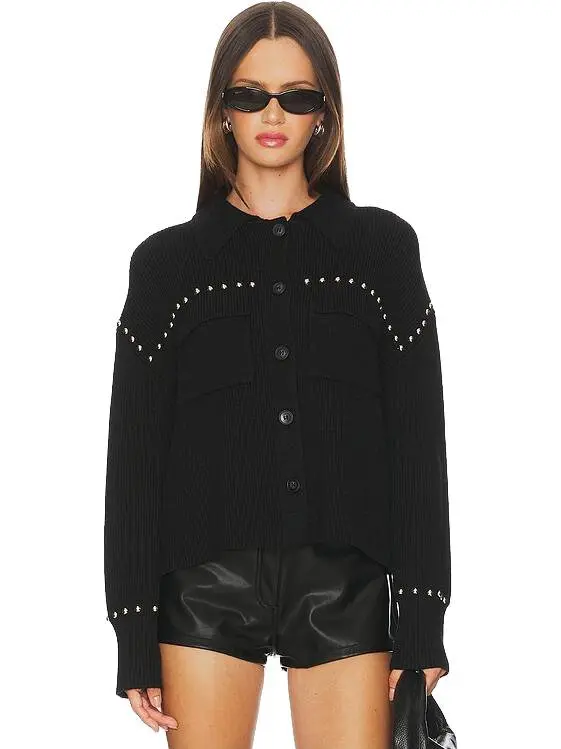 Central Park West Jay Studded Sweater Jacket - Black