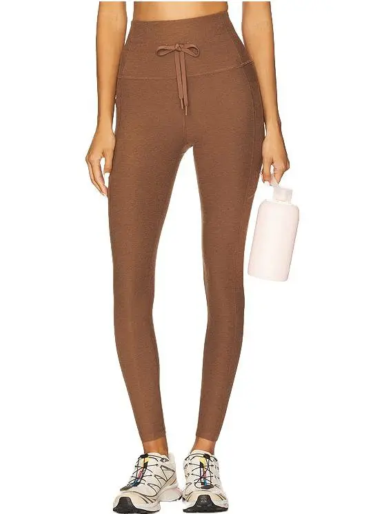 Beyond Yoga Spacedye Go Pocket Midi Legging In Brown - True Chocolate Heather