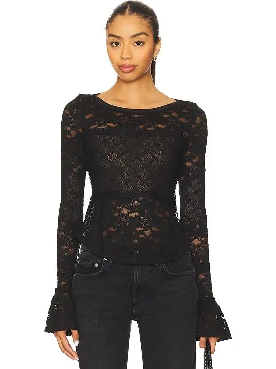 Free People Lace Layering Long Sleeve - Black