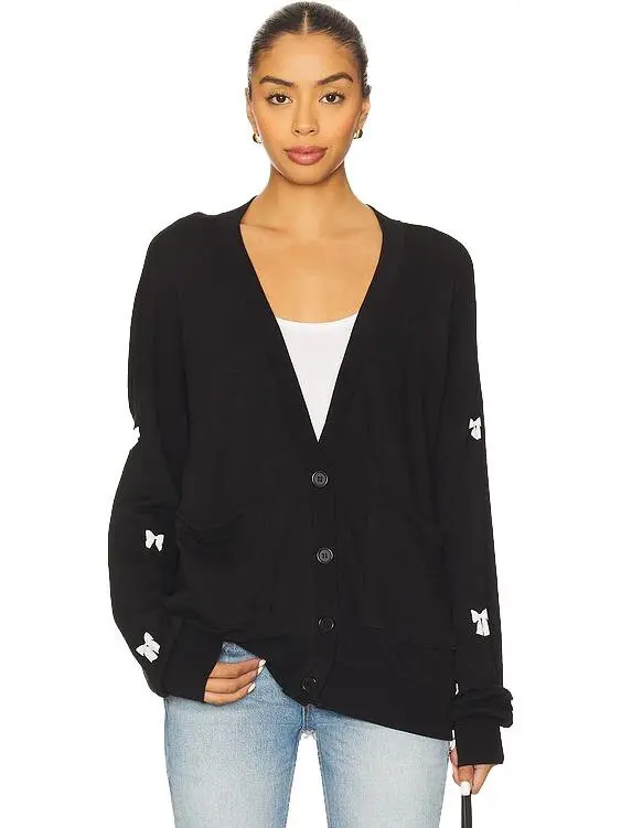 Lauren Moshi Puff Bow Cardigan - Black