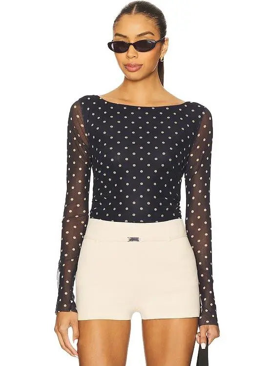 Majorelle Lena Top - Dark Navy & Cream Dot