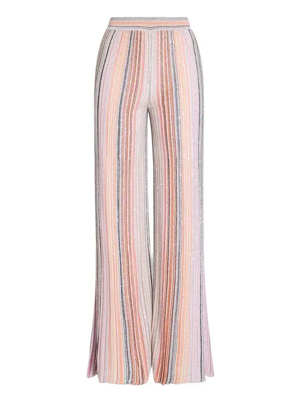 Missoni Embellished Striped Ribbed-knit Wide-leg Pants - Pastel Pink