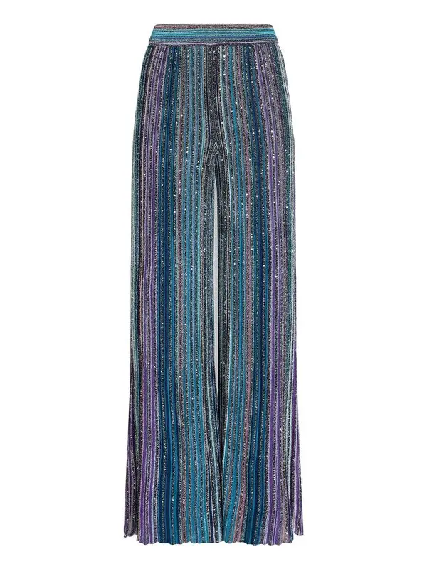 Missoni Sequin-embellished Striped Knit Wide-leg Pants - Violet