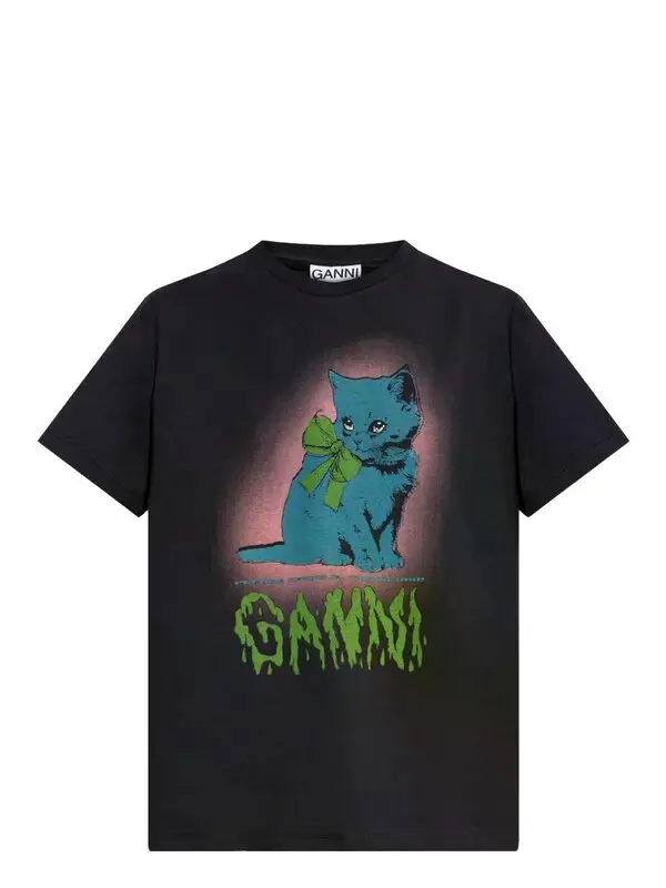 GANNI Cat Bow T-shirt - Grey