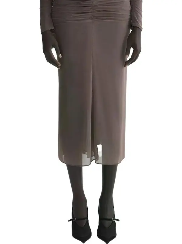 MUGLER Gathered Mesh Asymmetrical Skirt - Brown