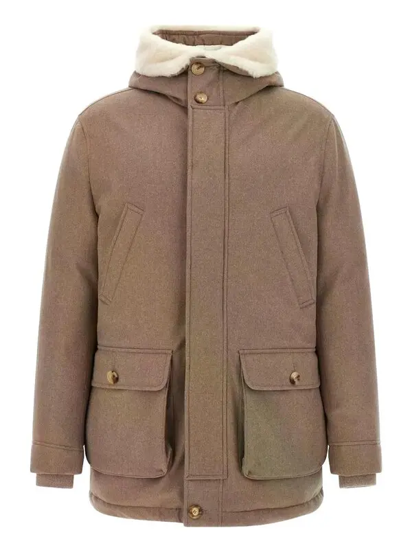 Brunello Cucinelli Quilted Coat With Shearling Detail - Brown