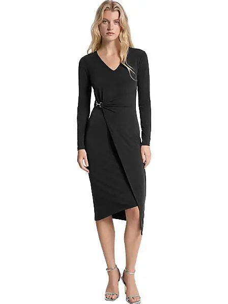 Michael Kors Stretch Matte Jersey Wrap Dress - Black