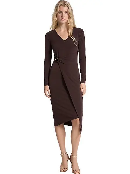 Michael Kors Stretch Matte Jersey Wrap Dress - Brown