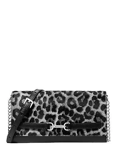 Michael Kors Carson Large Leopard Print Calf Hair Convertible Crossbody Bag - Black