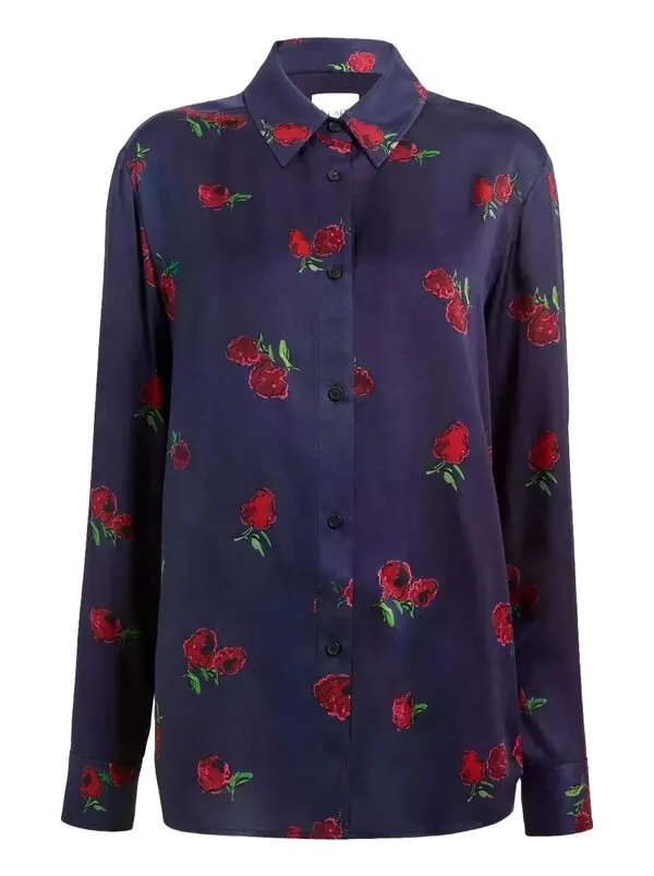 Khaite Rose-print Button-down Shirt - Blue