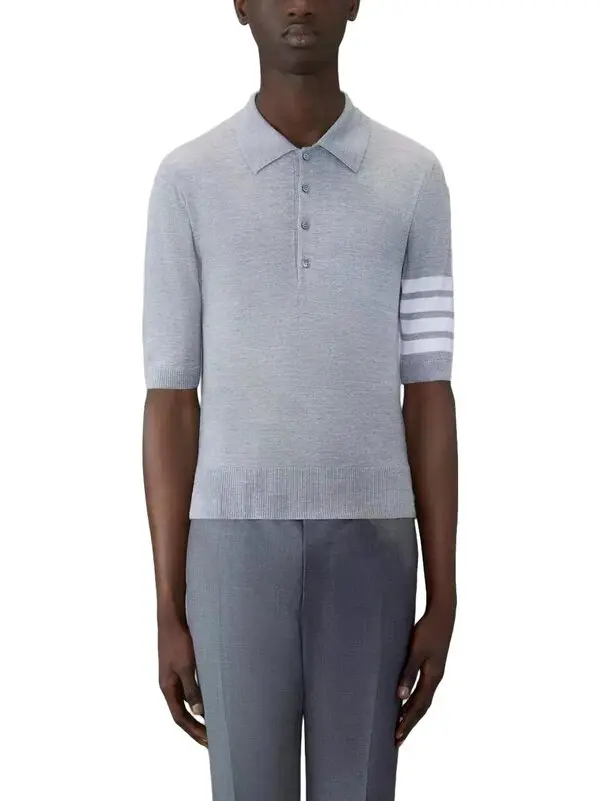 Thom Browne Four-stripe Short-sleeve Polo Shirt - Grey