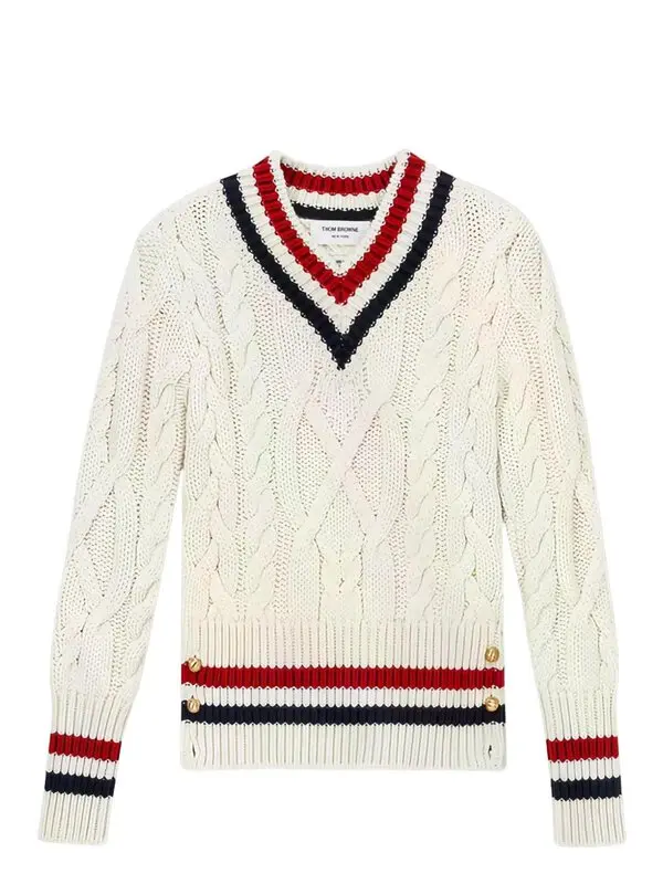 Thom Browne Cable-knit V-neck Pullover - Neutrals