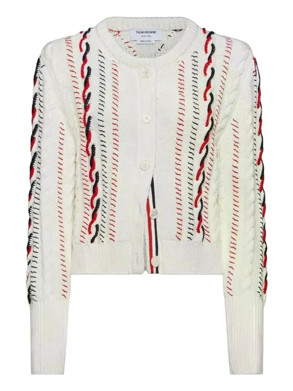 Thom Browne Cable-knit Buttoned Cardigan - White