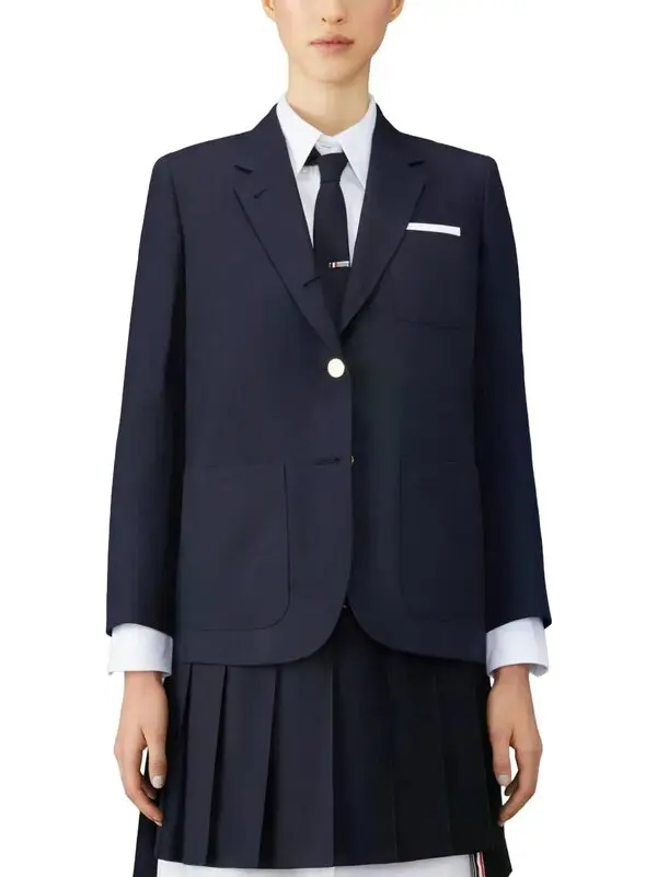 Thom Browne Twill Blazer With Gold-button Detail - Blue