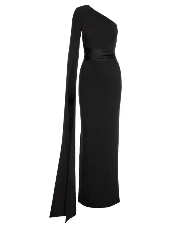 V:PM ATELIER One-shoulder Cape Maxi Dress - Black