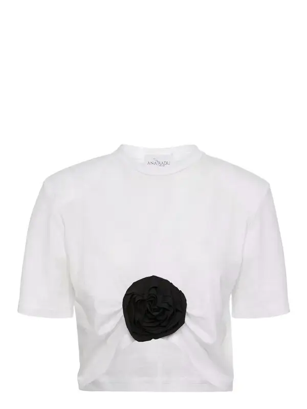 ANA RADU Rose-embellished Short-sleeve Top - White