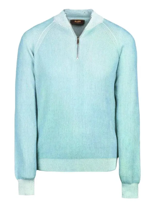 MOORER Ribbed Zip-neck Sweater - Blue
