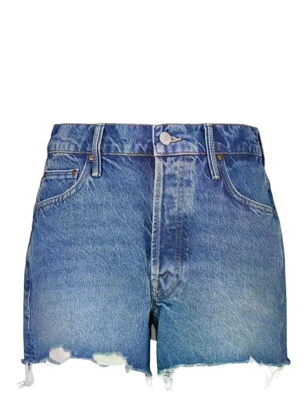 MOTHER Frayed Hem Denim Shorts - Blue