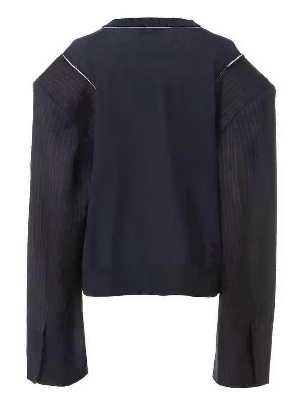 SONIA CARRASCO Pinstripe Paneled Knit Jacket - Blue